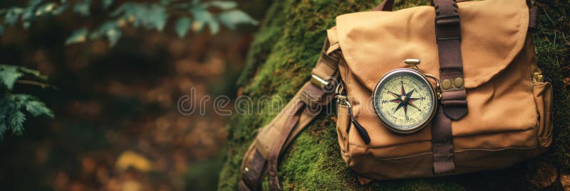 Exploring the Wilderness with a Compass, Backpack and Map Against a ...