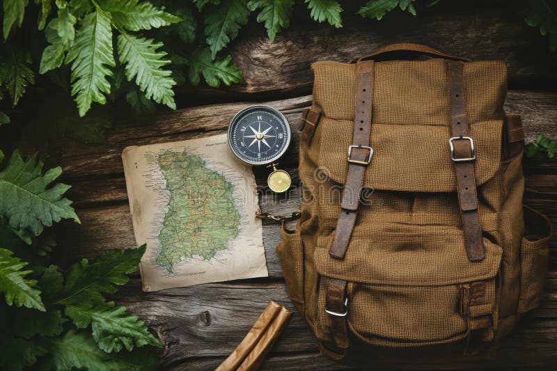 Exploring the Wilderness with a Compass, Map, and Backpack on a Forest ...