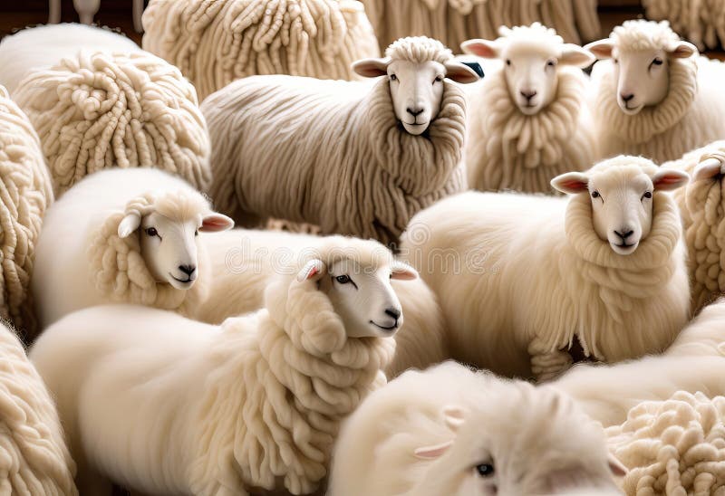 Exploring the Woolen Wonderland of White Sheep S Wool from Above Stock ...