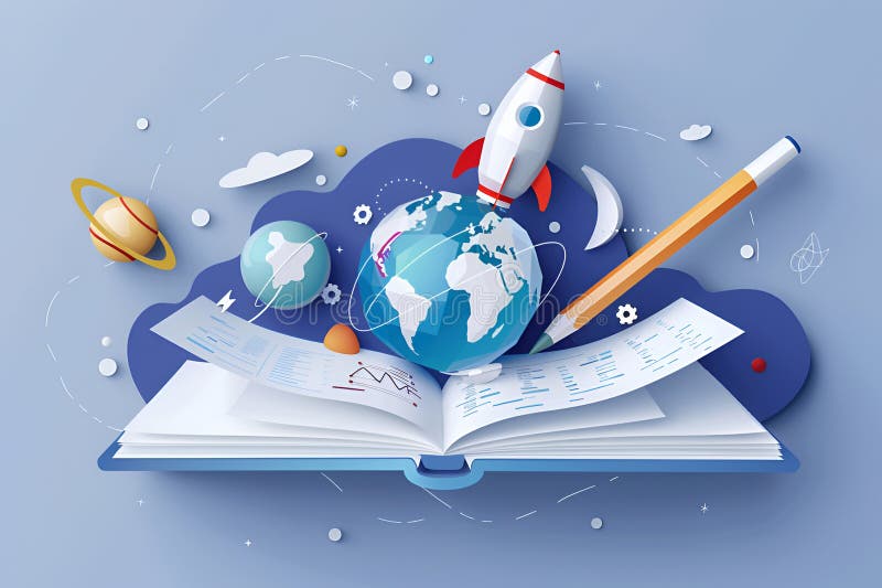 Rocket Launching into New School Year Stock Illustration - Illustration ...