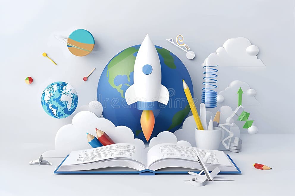 Rocket Launching into New School Year Stock Illustration - Illustration ...