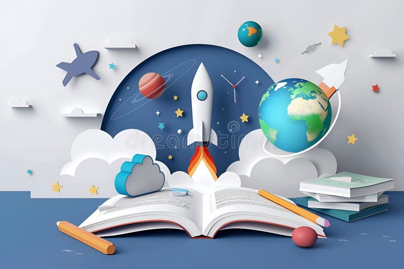 Rocket Launching into New School Year Stock Illustration - Illustration ...