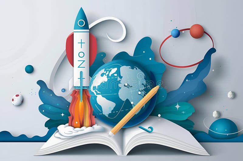 Rocket Launching into New School Year Stock Illustration - Illustration ...