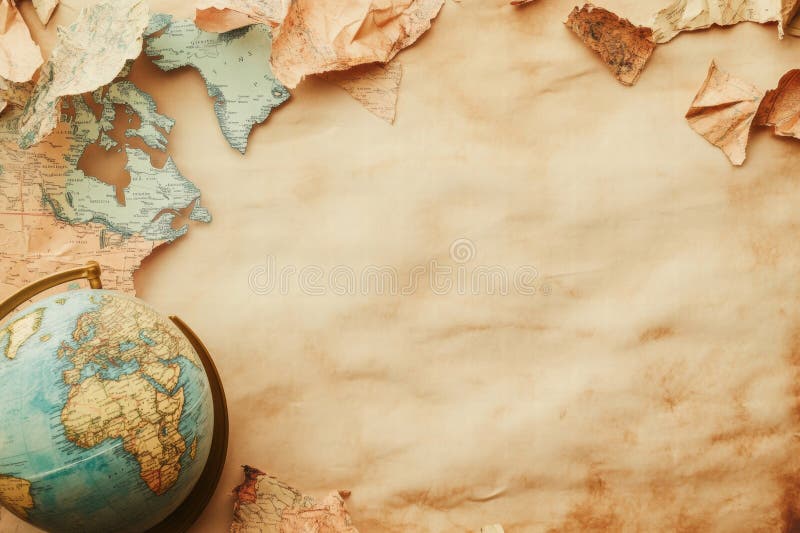 Exploring the World with a Globe and Vintage Maps on a Rustic Table ...