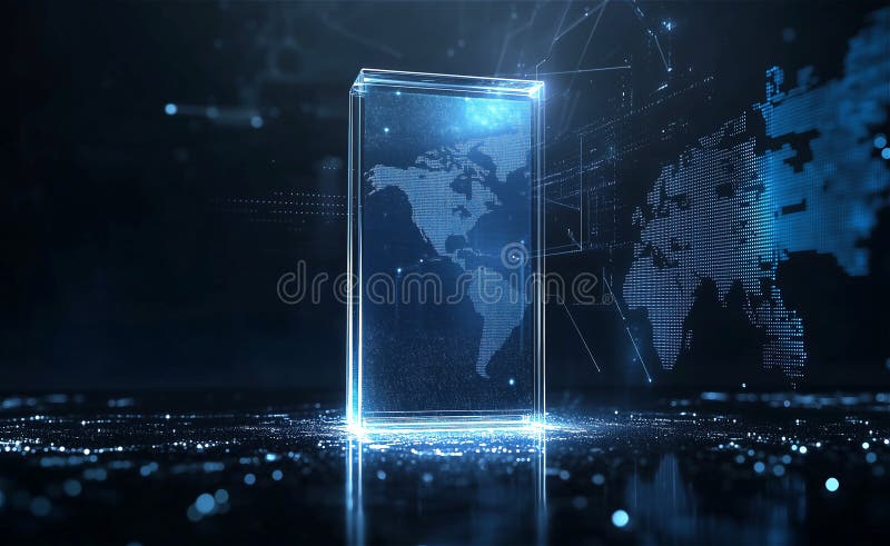 Illuminated World Map in High-Tech Display Stock Illustration ...