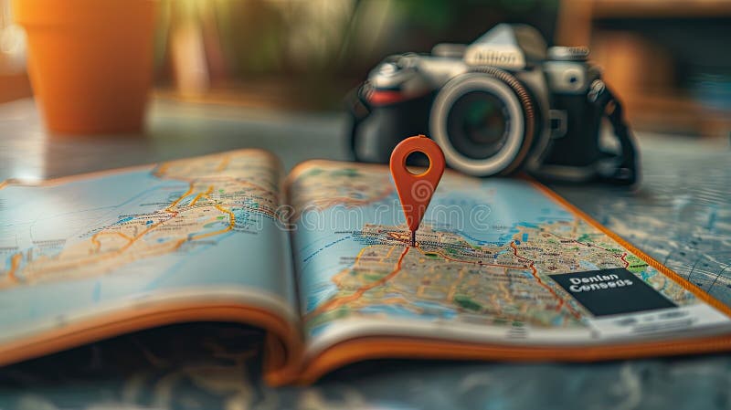 Exploring the World: a Red Pin Marks a Destination on an Open Map Stock ...