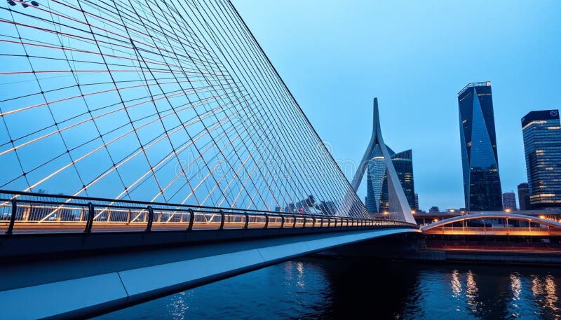 Exploring Zakim Bridge in Boston at Night with River Reflection View ...