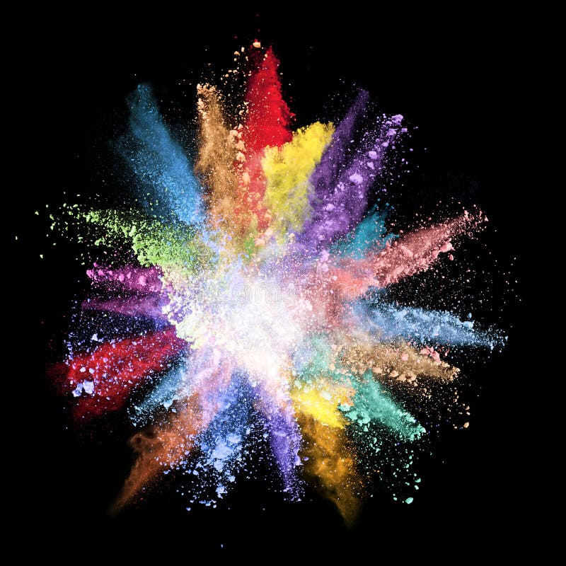 Explosie Van Gekleurd Poeder Op Zwarte Achtergrond Stock Afbeelding ...