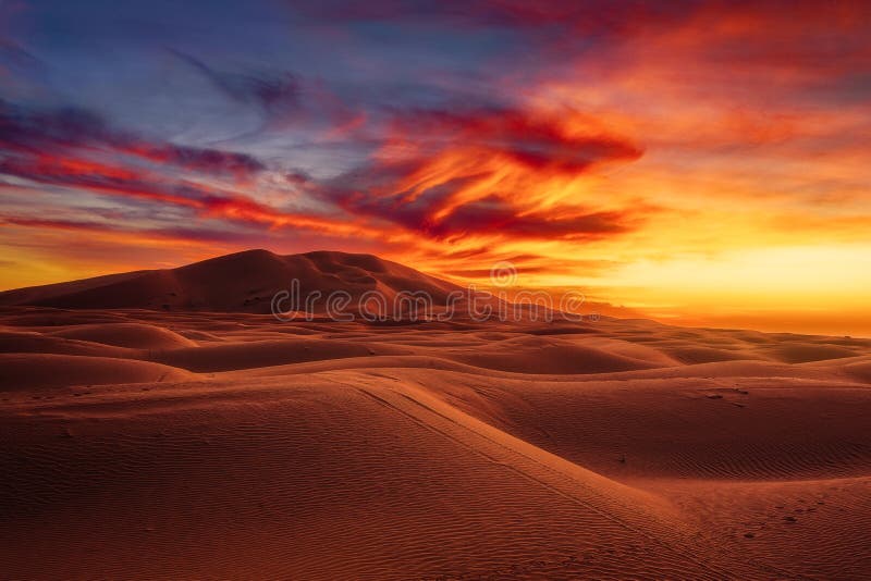 Amazing Sunset at the Dunes of Merzouga, Morocco Stock Photo - Image of ...