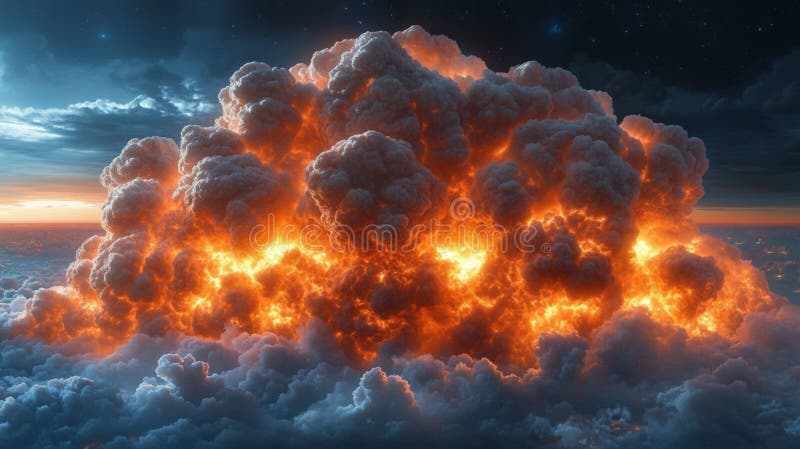 Explosion Above the Clouds on the Surface of the Earth Stock ...