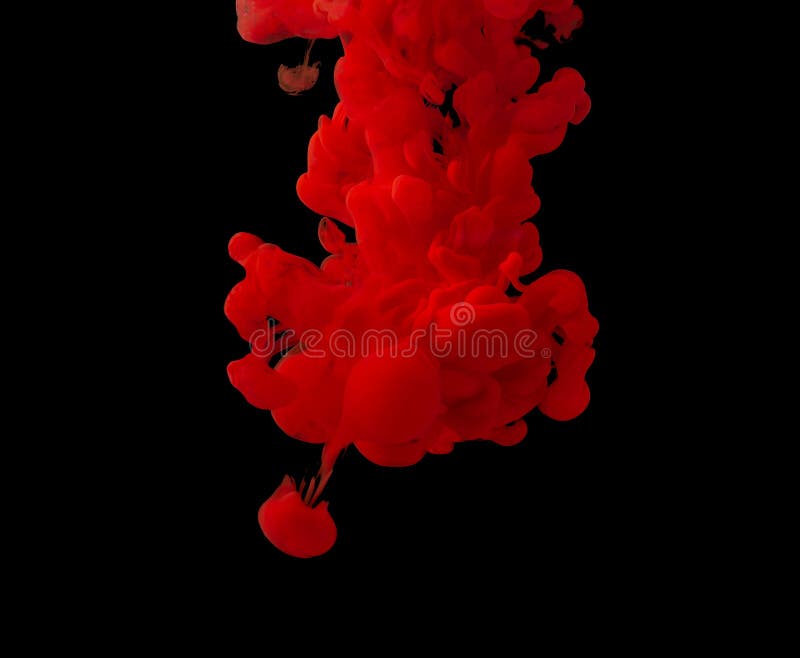 Explosion of Acrylic Blue Paint in Water with Bubbles. Black Background ...