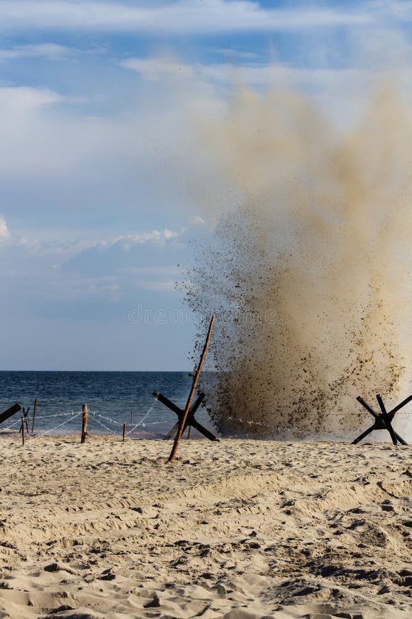 Explosion on the Beach. Background. Stock Image - Image of bombs ...
