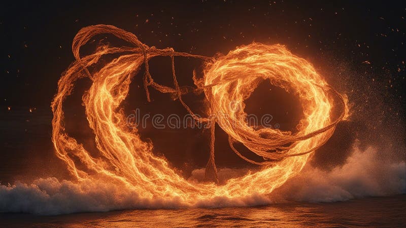 Explosion on Black a Fire Artist with a Fire Rope that Forms a Wave of ...