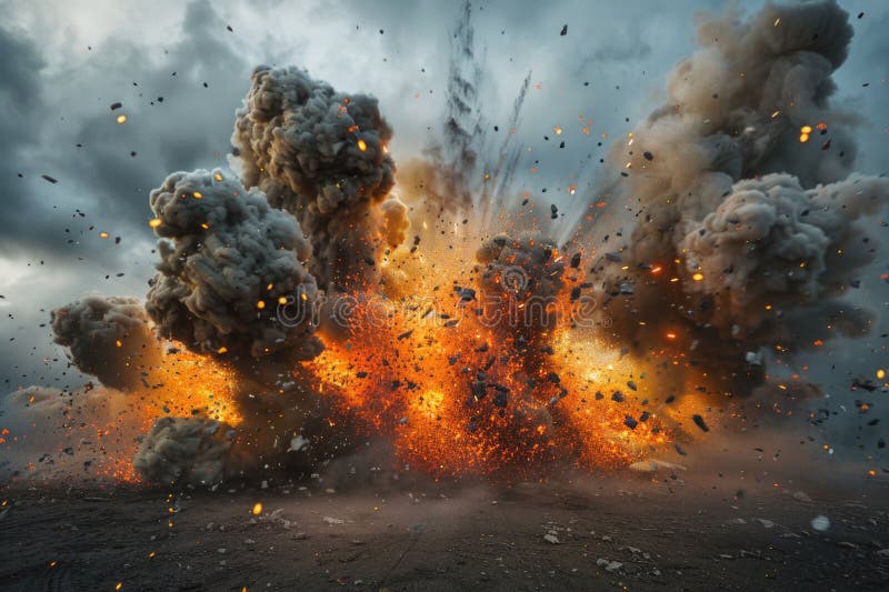 Explosion of Black and Orange Smoke with Debris and Flames, Suitable ...