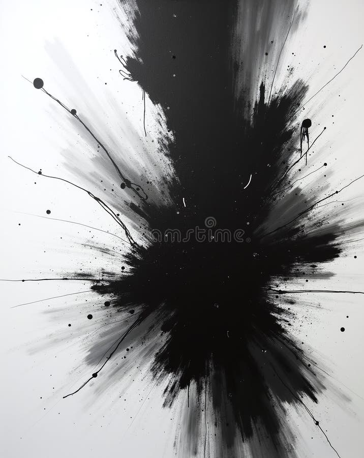 Explosion of Black Paint Splatter on White Canvas, Abstract Inkblot ...