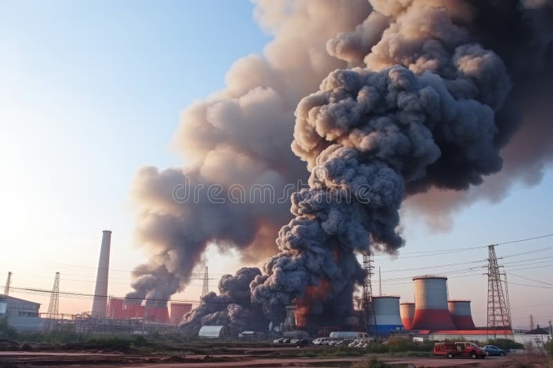 Explosion with Black Smoke and Fire at Manufacturing Plant Stock ...