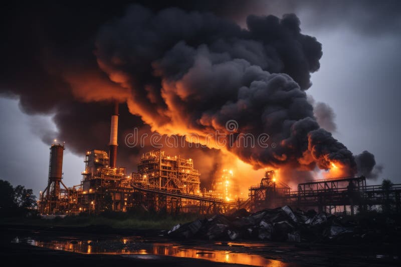 Explosion with Black Smoke and Fire at Manufacturing Plant Stock ...