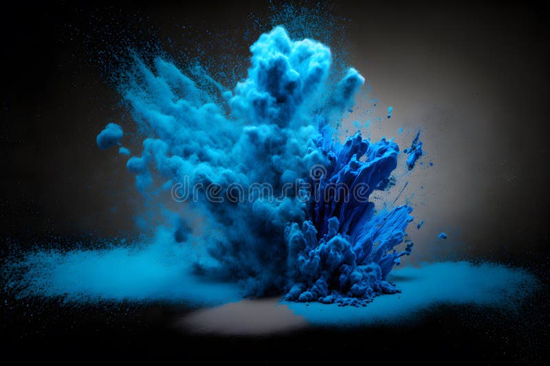 Explosion of Blue Color Paint Powder on Black Background. Neural ...