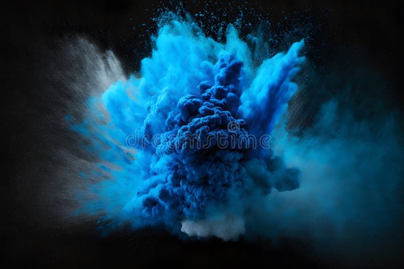 Explosion of Blue Color Paint Powder on Black Background. Neural ...