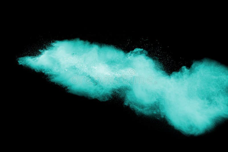 The Explosion of Blue Colored Powder. Beautiful Blue Color Powder Fly ...