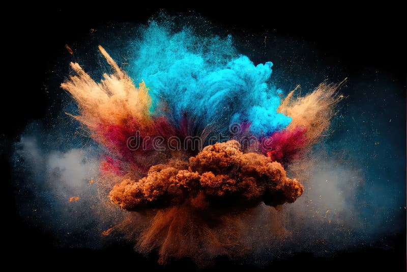 Explosion of Blue Orange Paint, Dust on Holi Festival. Abstract ...