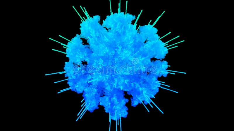 Explosion of Blue Powder on Black Background. 3d Animation of Particles ...