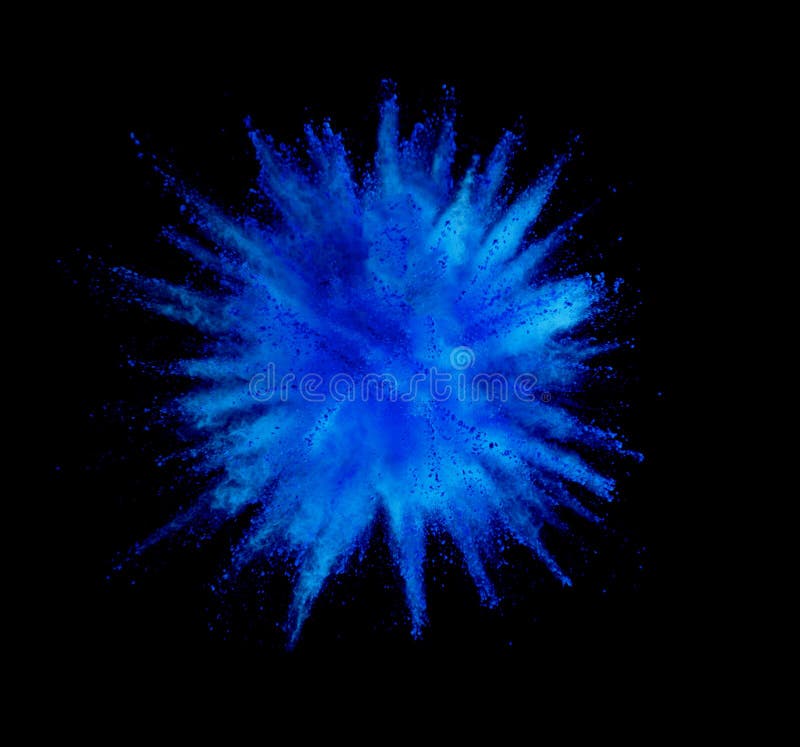The Explosion of Blue Colored Powder. Freeze Motion of Color Powder ...