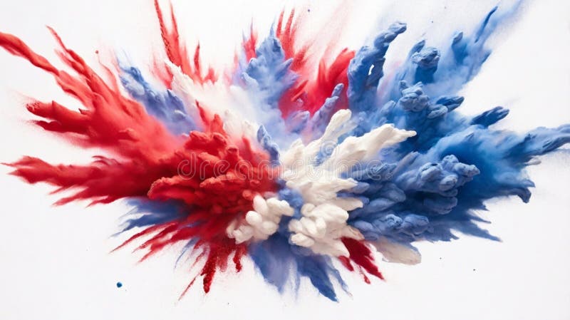 Explosion of Blue, Red and Red Dust Isolated on White. Freeze Motion of ...
