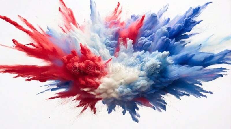 Explosion of Blue, Red and Red Dust Isolated on White. Freeze Motion of ...
