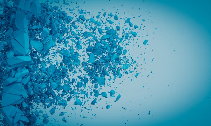 Explosion of a Blue Wall with Fragments Stock Illustration ...