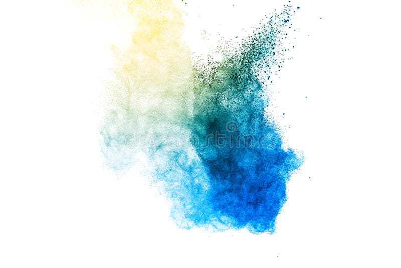 Blue Yellow Pink Powder Explosion Cloud Isolated on Black Background ...