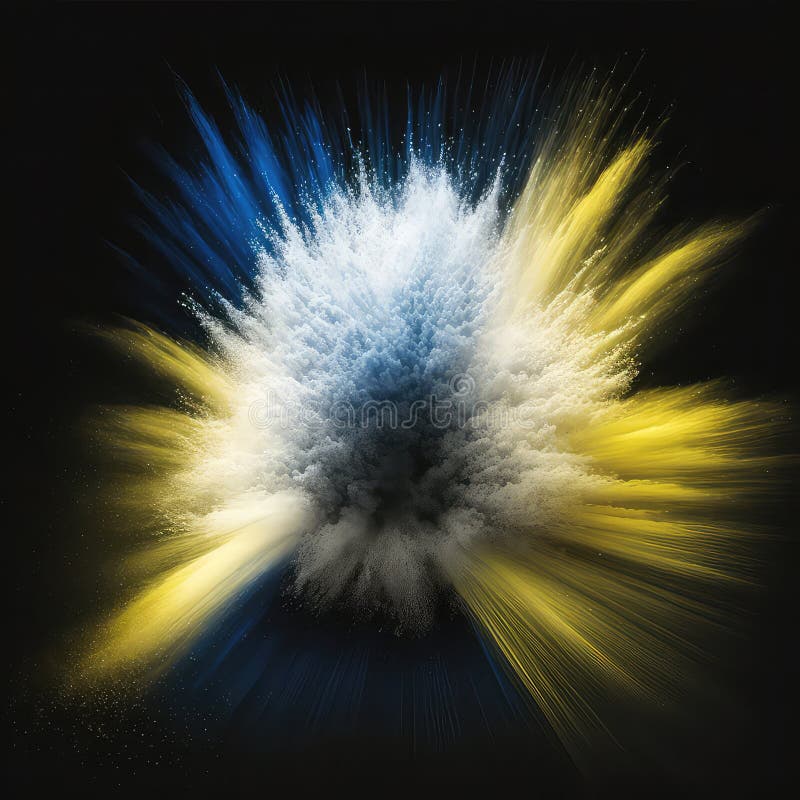 Explosion of Blue and Yellow Powders on a Dark Background Stock ...