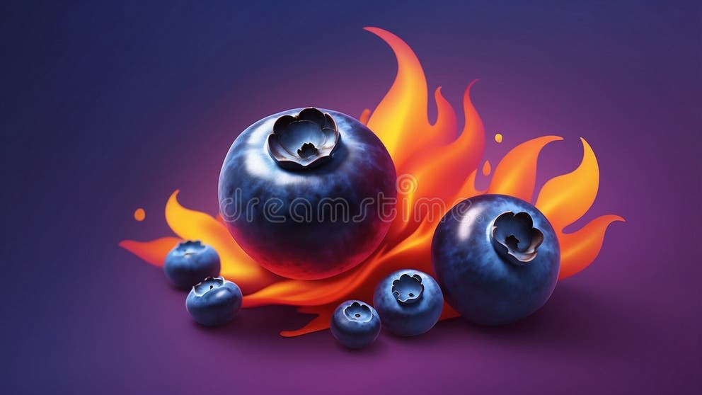 Exploding Blueberries in Orange Fire Background .AI Generated Stock ...