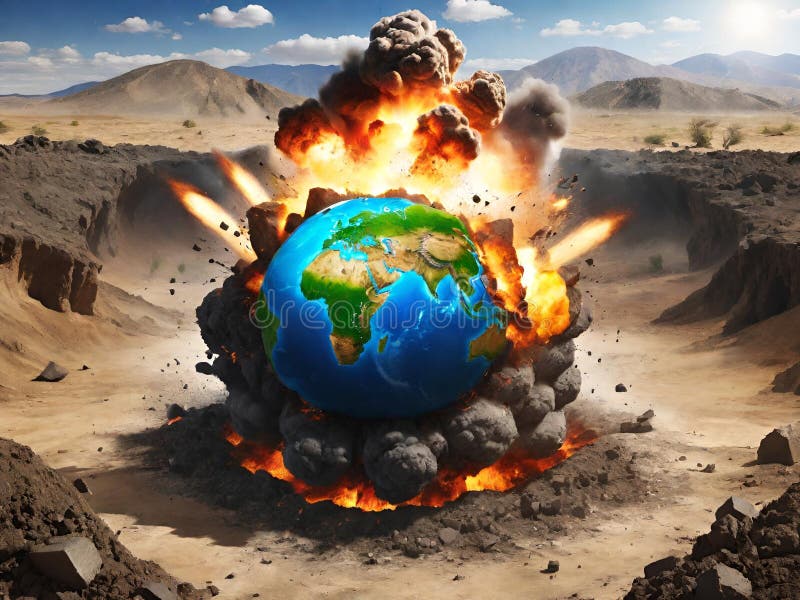 Explosion of a Bomb and Earth Globe with a Huge Explosion in the Middle ...