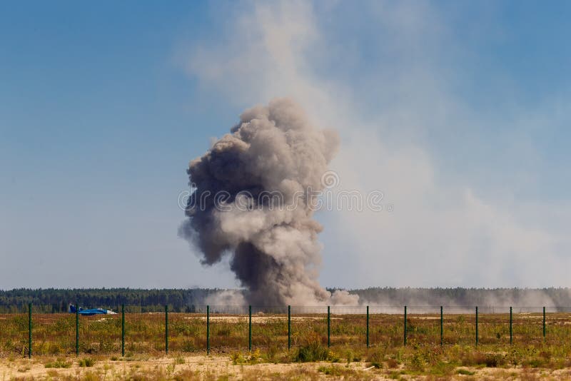 An Explosion After A Bombing At A Military Airfield. Stock Photo ...