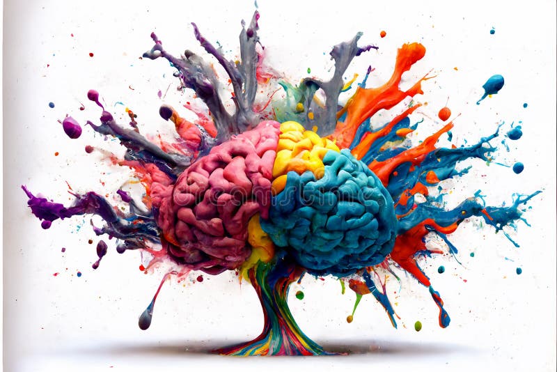 Explosion of the Brain in Multi-colored Paints. AI Generated Stock ...