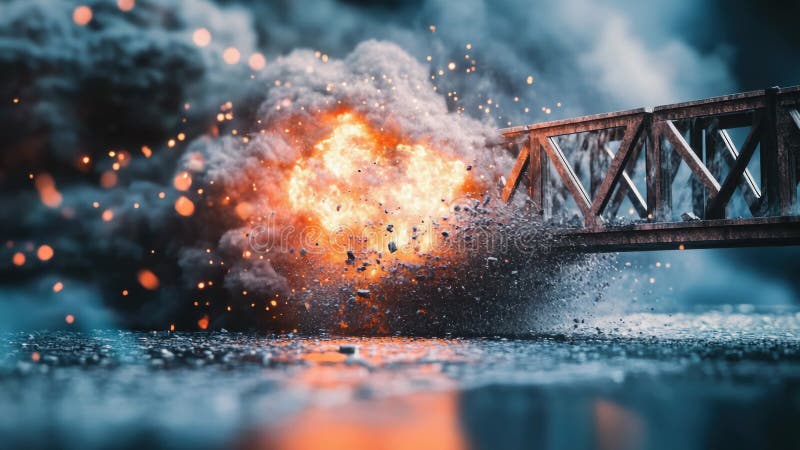 Explosion on a Bridge with Thick Smoke and Debris Stock Video - Video ...
