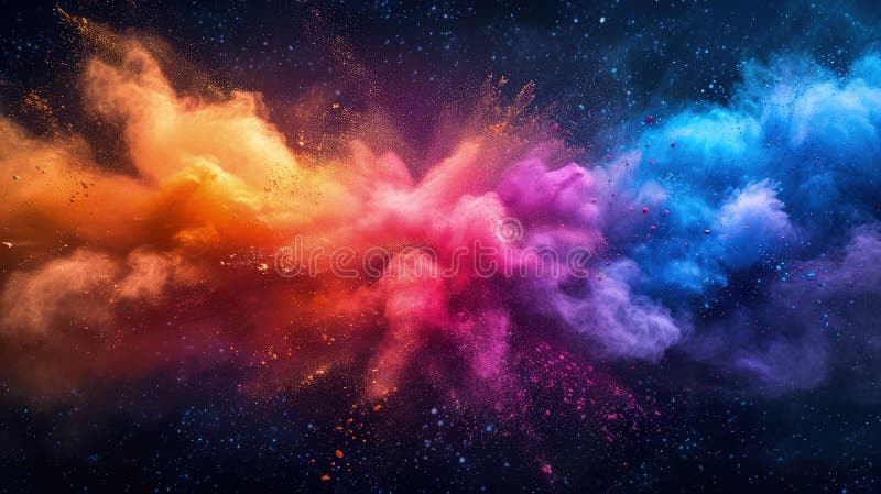 Explosion of Bright Colorful Paint on Black Background, Burst of ...