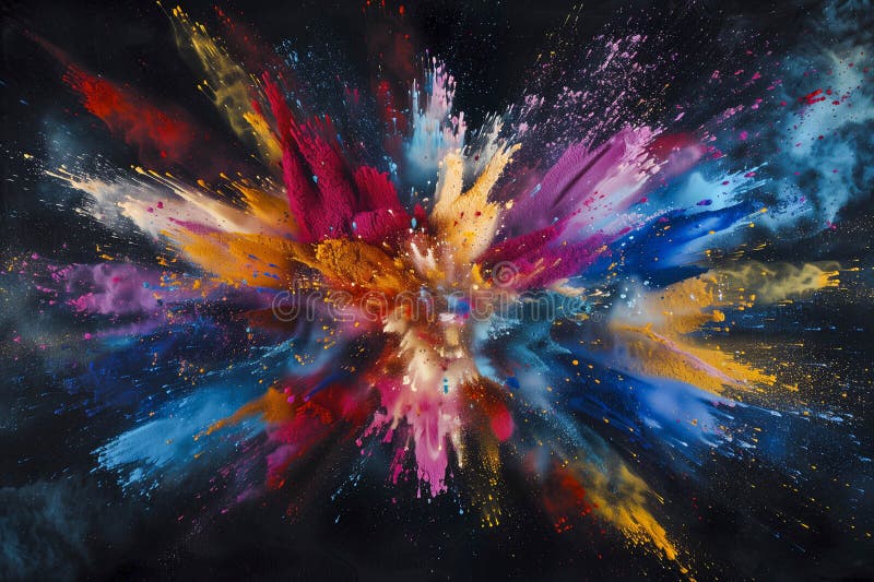 Explosion of Bright Colorful Paint on Black Background, Burst of ...