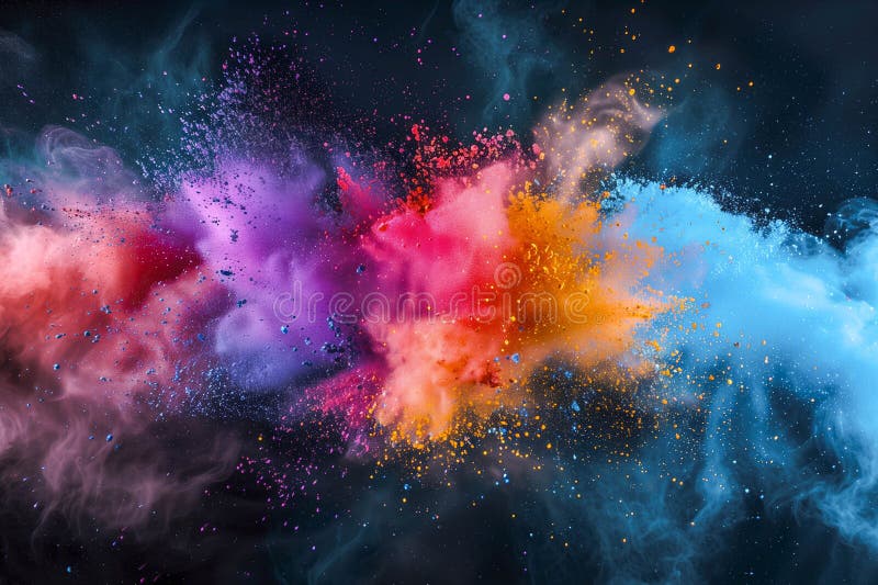 Explosion of Bright Colorful Paint on Black Background, Burst of ...