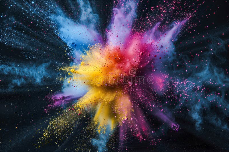Explosion of Bright Colorful Paint on Black Background, Burst of ...