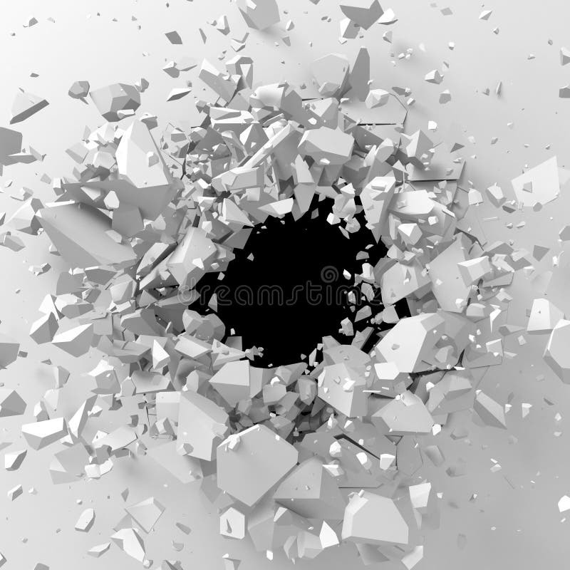 Explosion Broken White Wall with Cracked Hole. Abstract Background ...