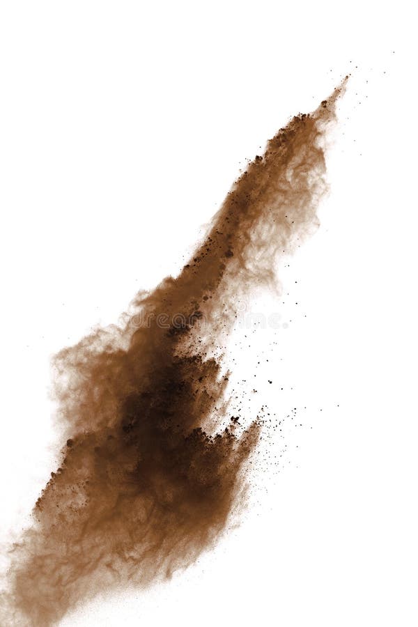 Brown Powder Explosion on White Background. Dry Soil Splatted Isolated ...