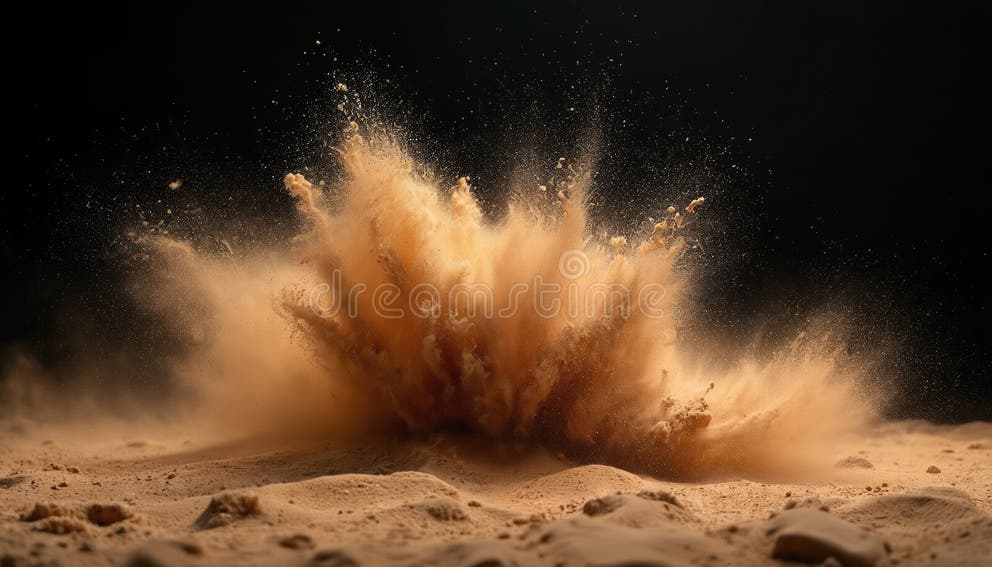 Explosion of Brown Sand Isolated on Black Backdrop. Abstract Sand Cloud ...