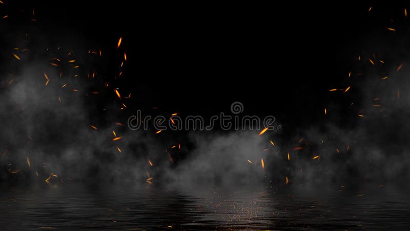 Explosion Burn Particles with Mystery Smoke on Reflection Water ...