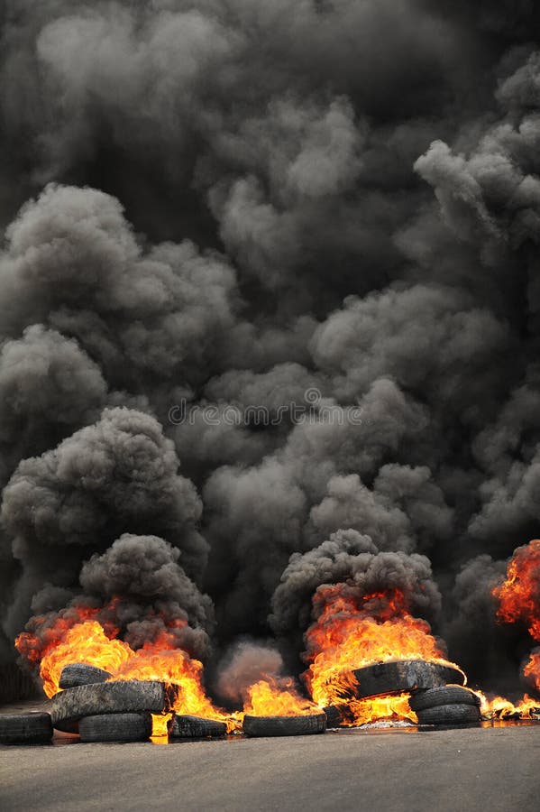 Explosion and Burning Wheels Causing Huge Dark Smo Stock Image - Image ...