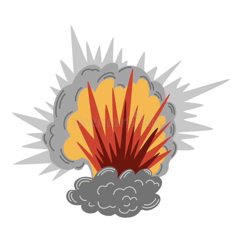 Explosion. Cartoon Dynamite or Bomb Explosion, Fire. Boom Clouds and ...