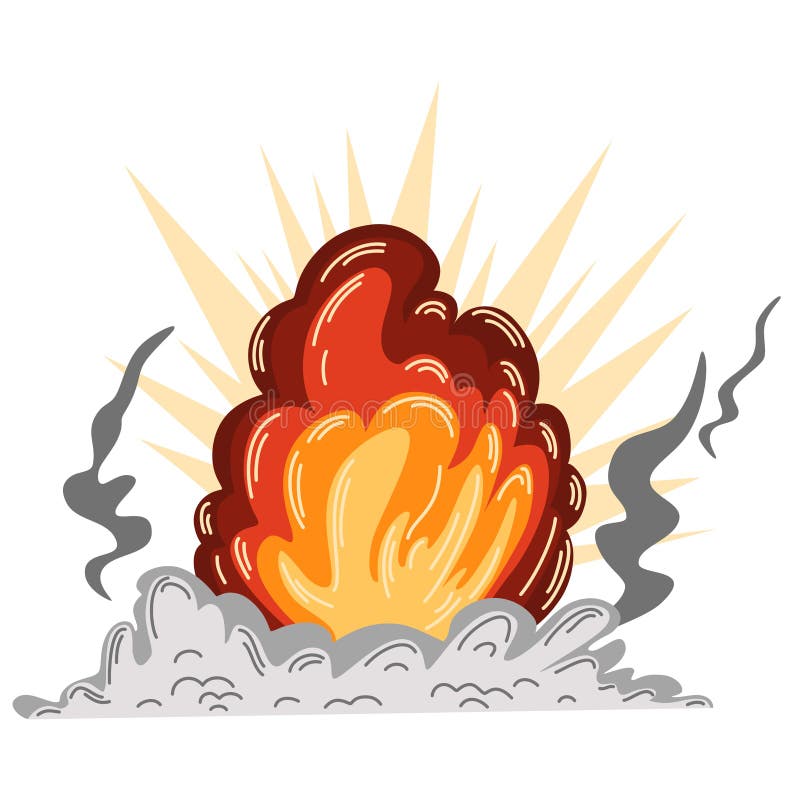 Explosion. Cartoon Dynamite or Bomb Explosion, Fire. Boom Clouds and ...