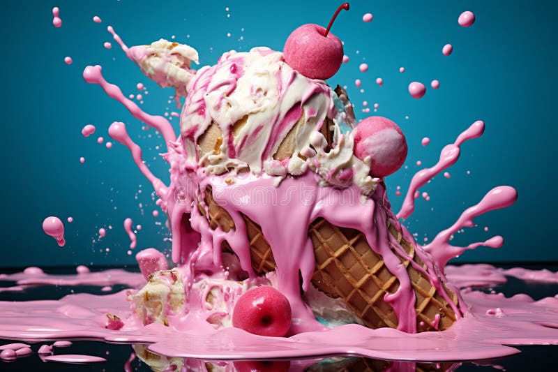 Explosion of Cherry Ice Cream Delight Stock Illustration - Illustration ...