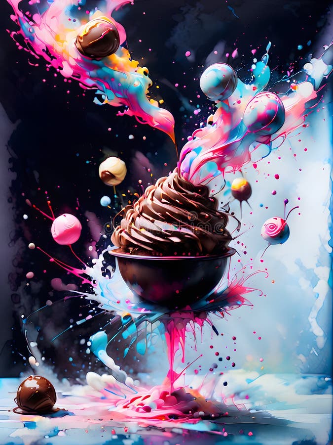 Explosion of Chocolates Ice Cream and Chocolate Cake Illustration with ...